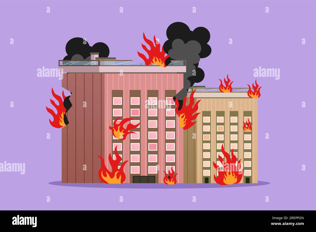 Graphic flat design drawing burning office building logo, icon, label ...