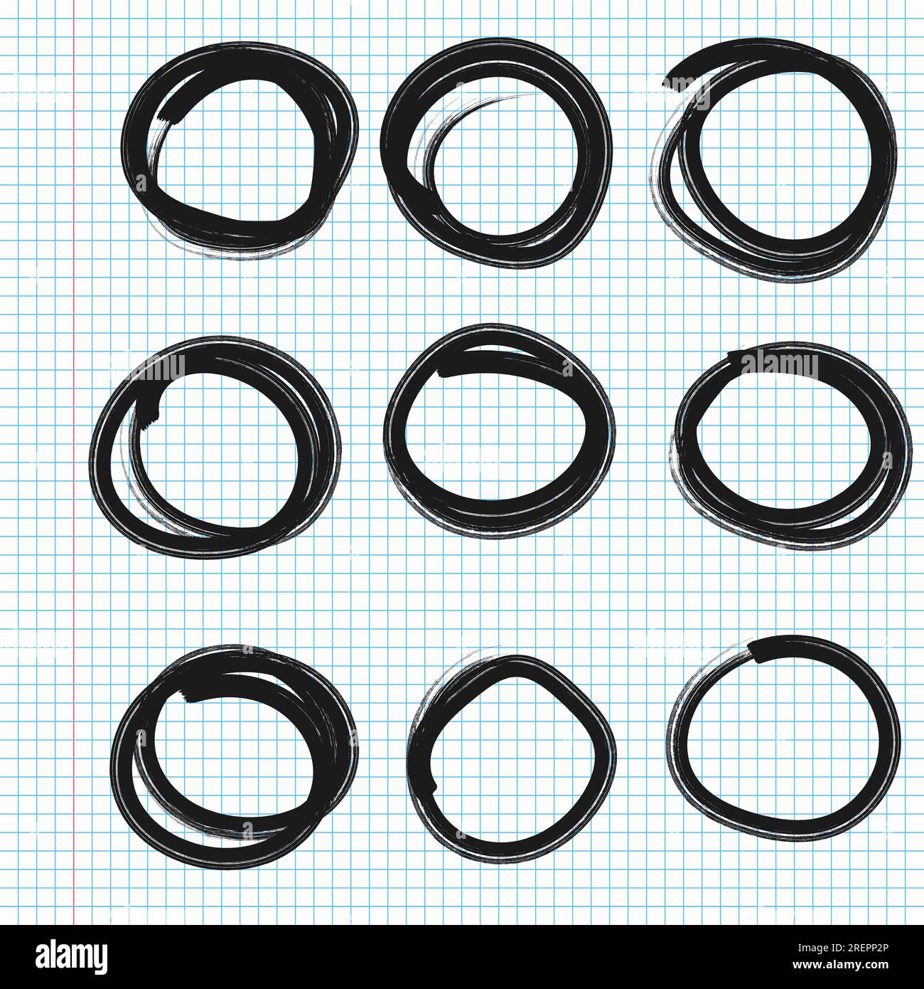 Hand drawn circles line sketch set on notebook pages. Doodle graffiti ...