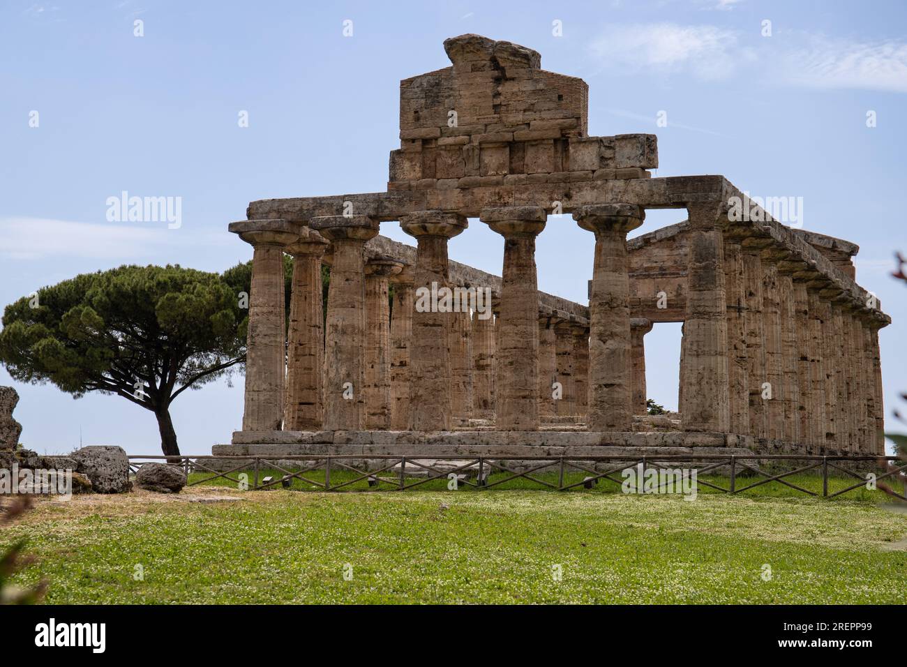 Paestum Archaeological Park. beautiful historical ruins of temples from ...