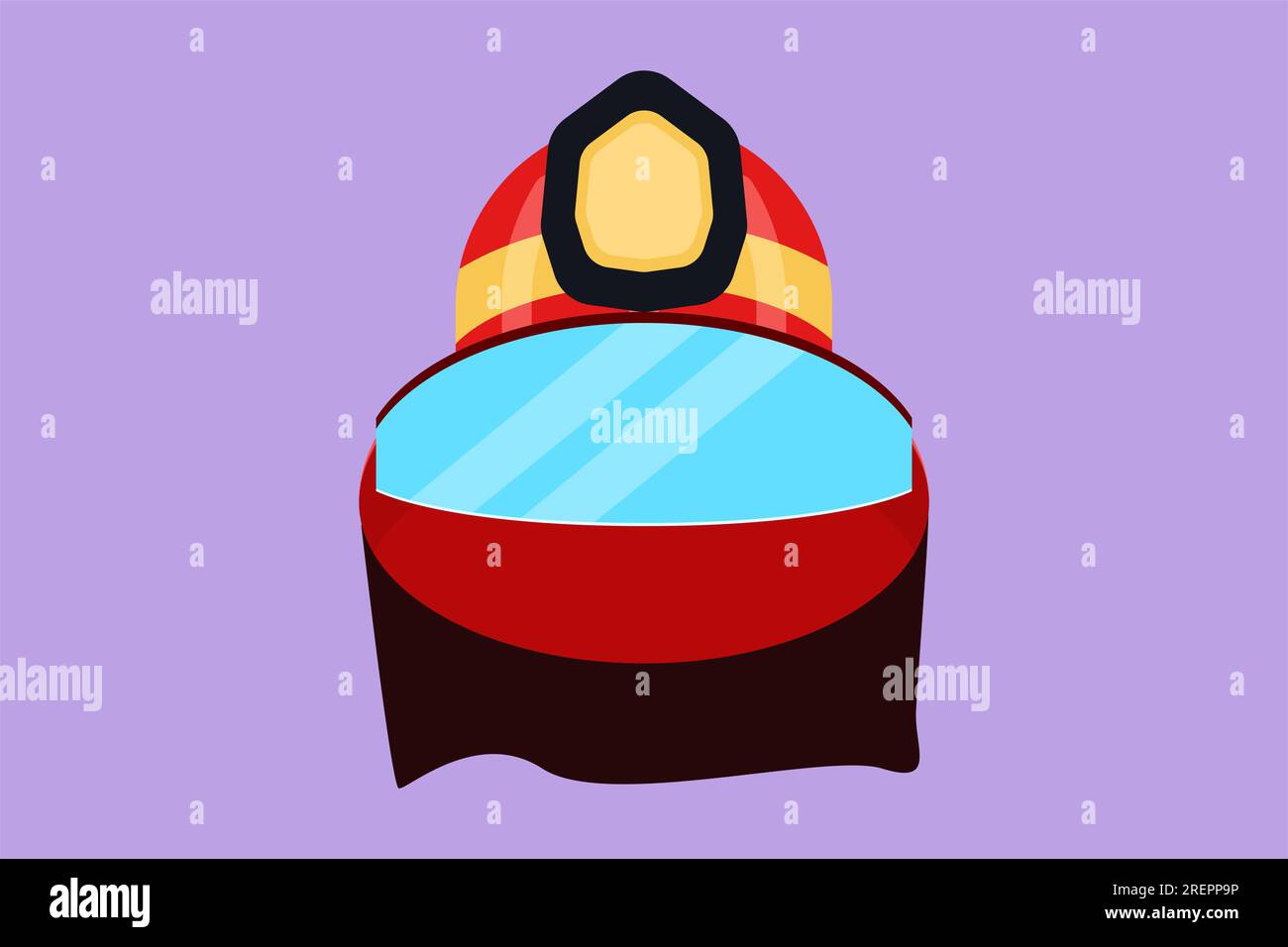 Cartoon flat style drawing red firefighter helmet with protective glass ...