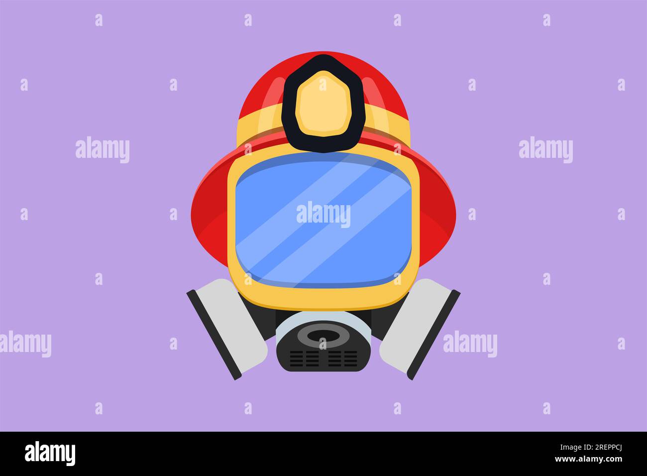 Graphic flat design drawing firefighter protective helmet and gas ...