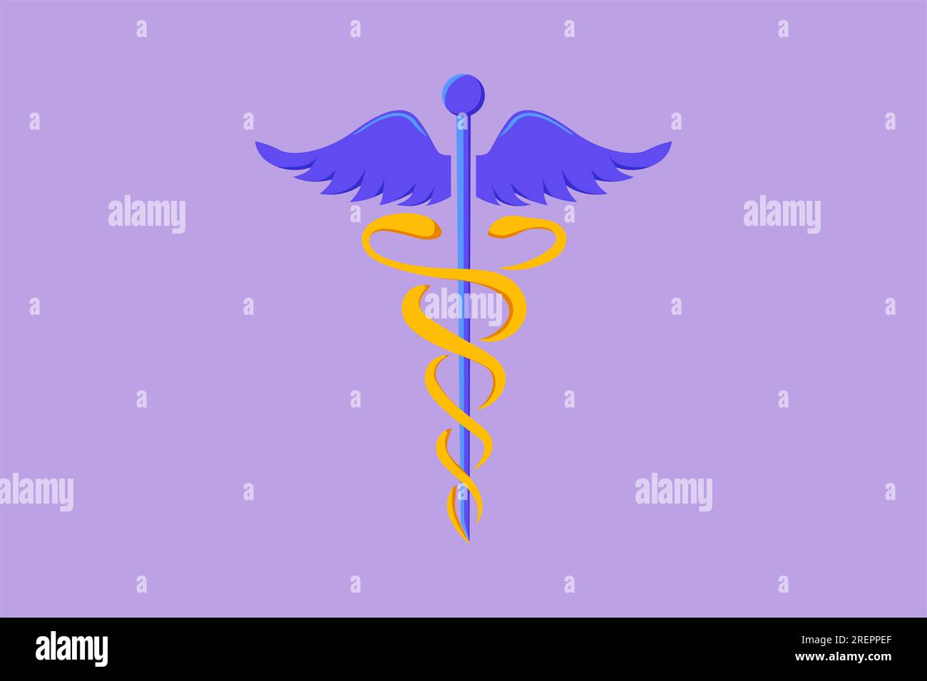 Cartoon flat style drawing of caduceus, medical center, pharmacy ...