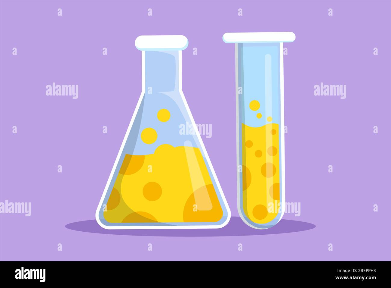 Cartoon flat style drawing chemistry laboratory glassware logotype ...