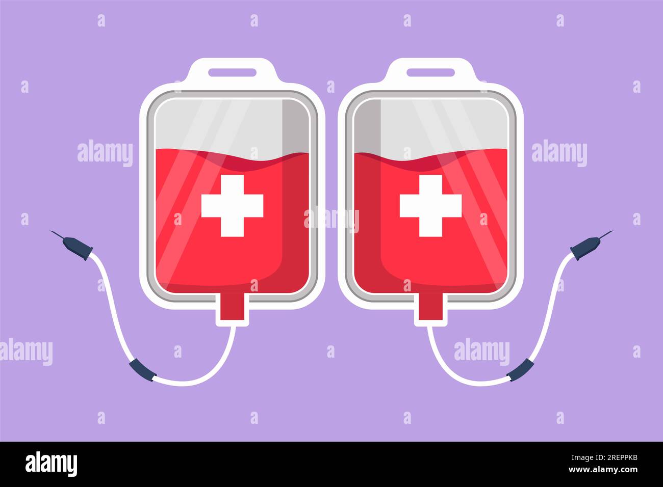 Character flat drawing of blood bag logo, label. IV bag in trendy flat ...