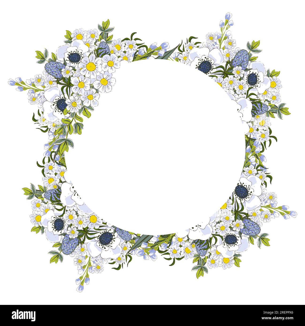 Wedding boho frames with wildflowers and daisy. Hand drawn illustration ...