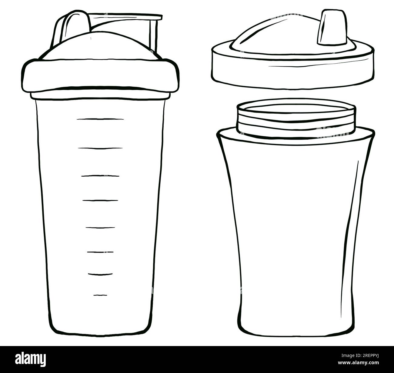 Graphic silhouette shaker for sports nutrition. Hand drawn illustration ...