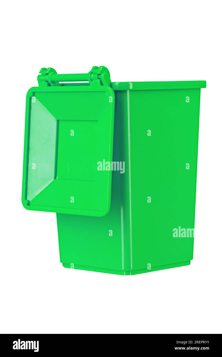 A new unbox green large plastic bin isolated on white background ...