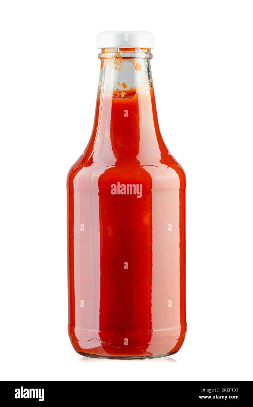 Glass bottle of ketchup isolated on white background. File contains ...