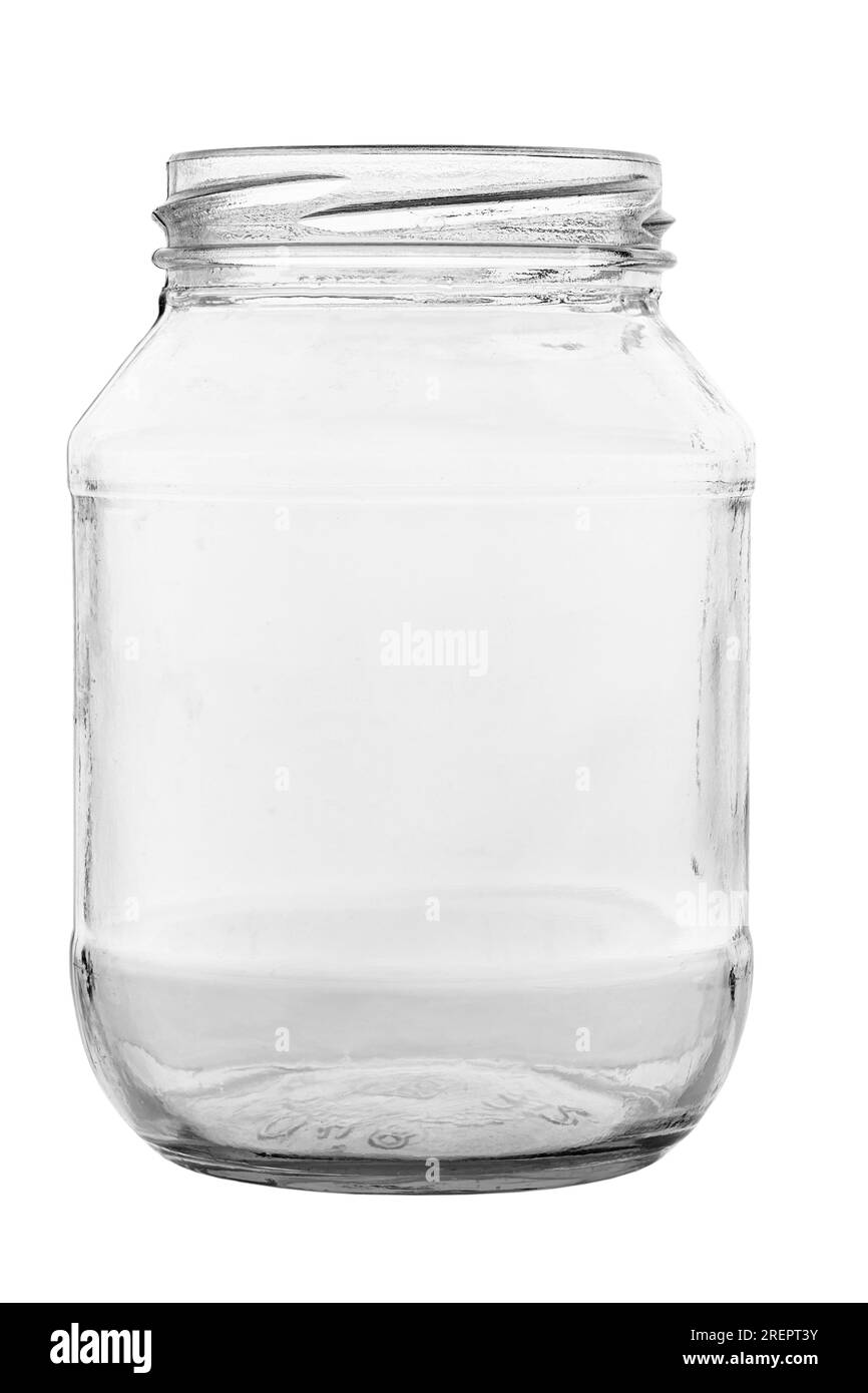 Open empty glass jar for food and canned food. Isolated on white ...