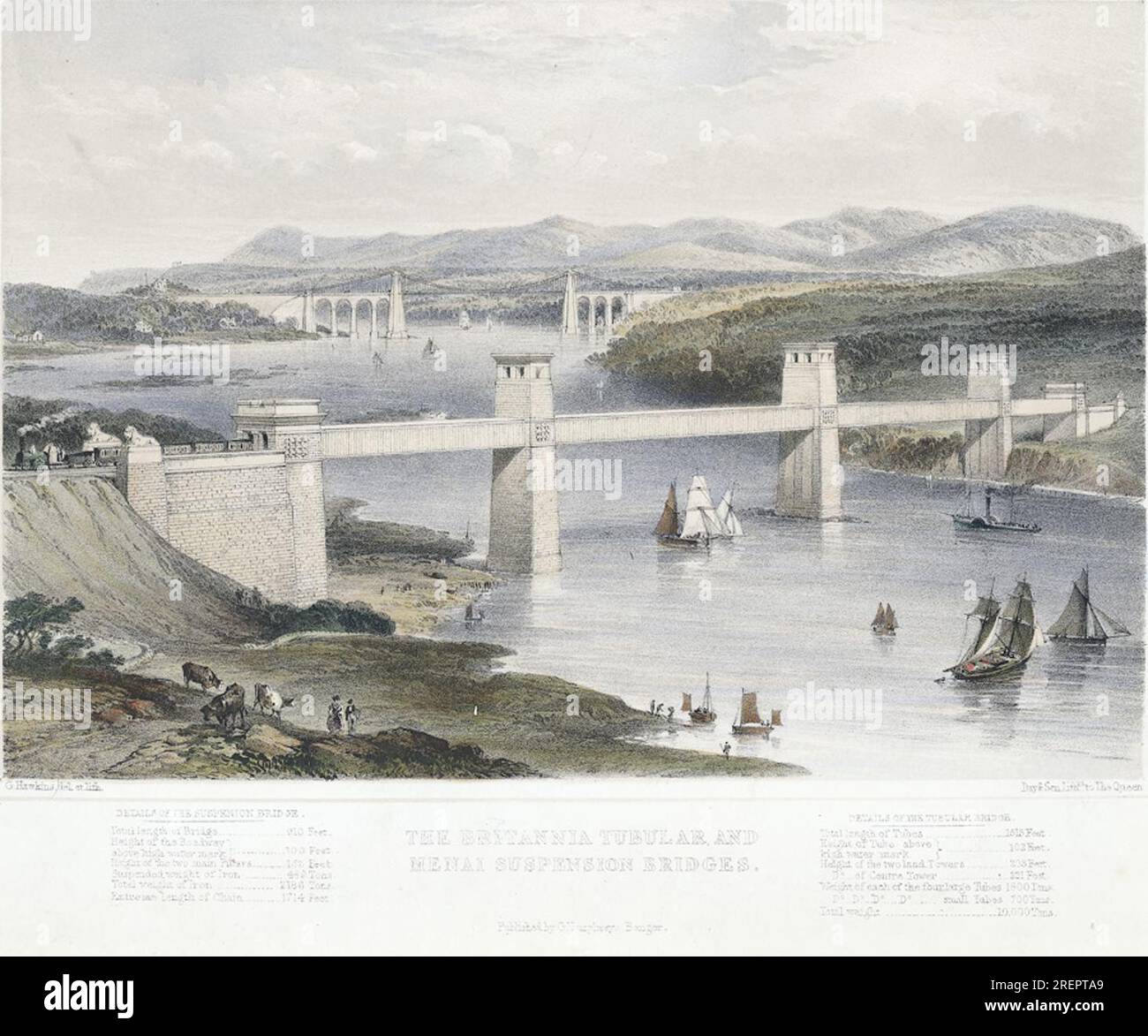 The britannia tubular and menai suspension bridges hi-res stock ...