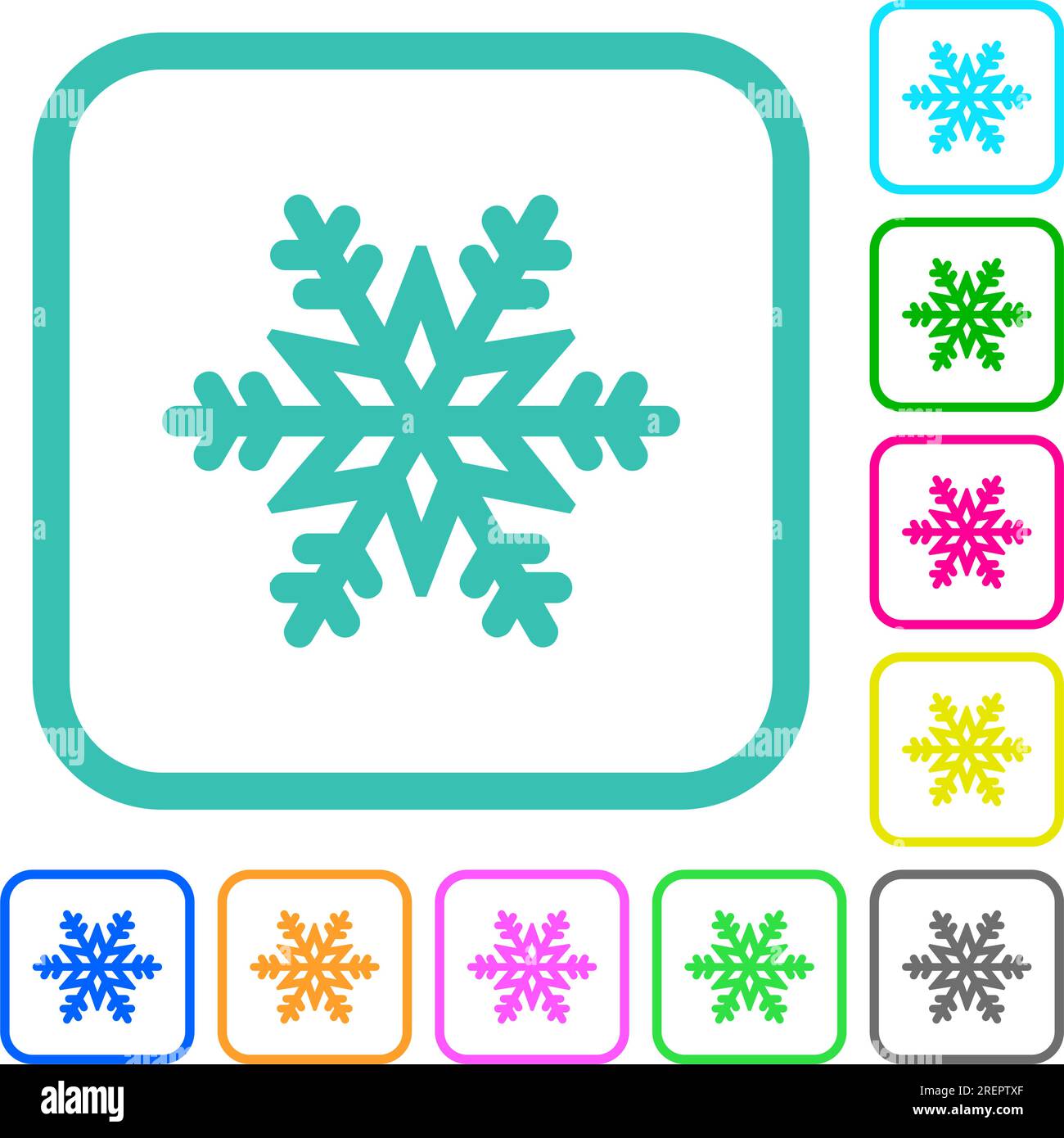 Snowflake vivid colored flat icons in curved borders on white ...
