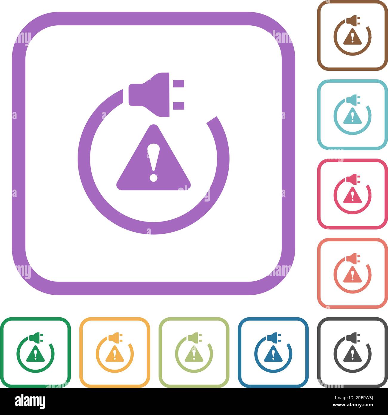 Electrical hazard solid simple icons in color rounded square frames on white background Stock ...