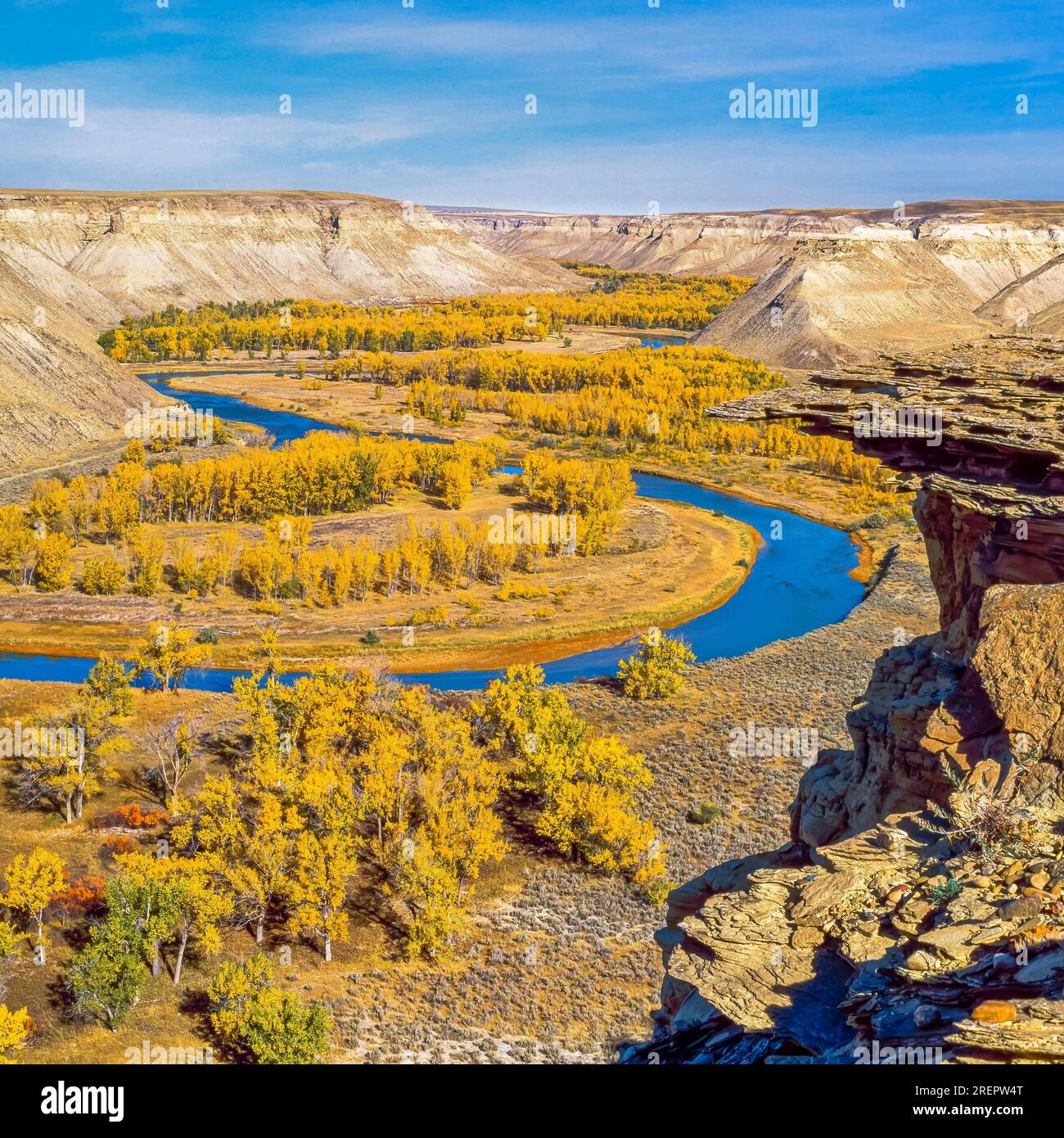 fall colors and badlands along the marias river near loma, montana ...