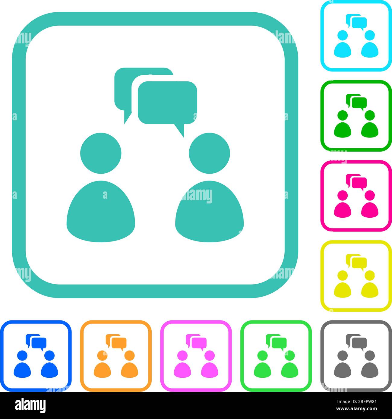 Two talking persons with rounded square bubbles solid vivid colored ...