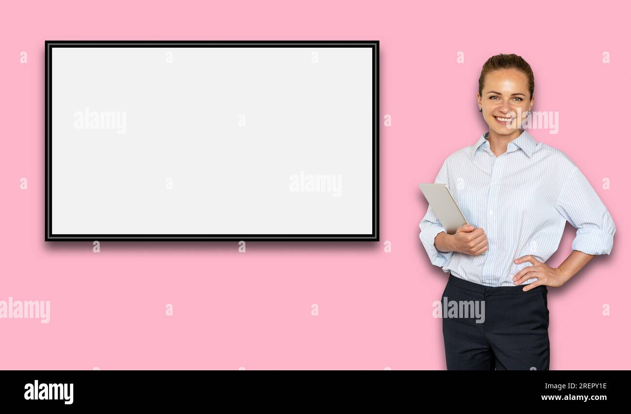 Businesswoman using projector hi-res stock photography and images - Alamy