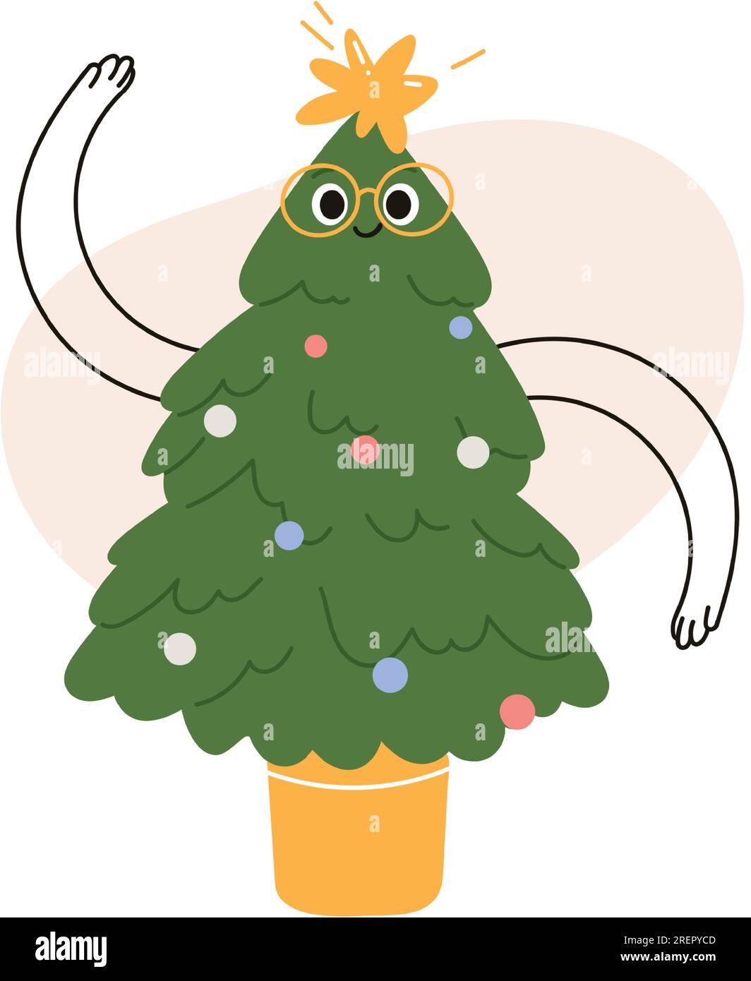 Christmas Tree Character Concept. Cartoon with a fun smile, and boots ...