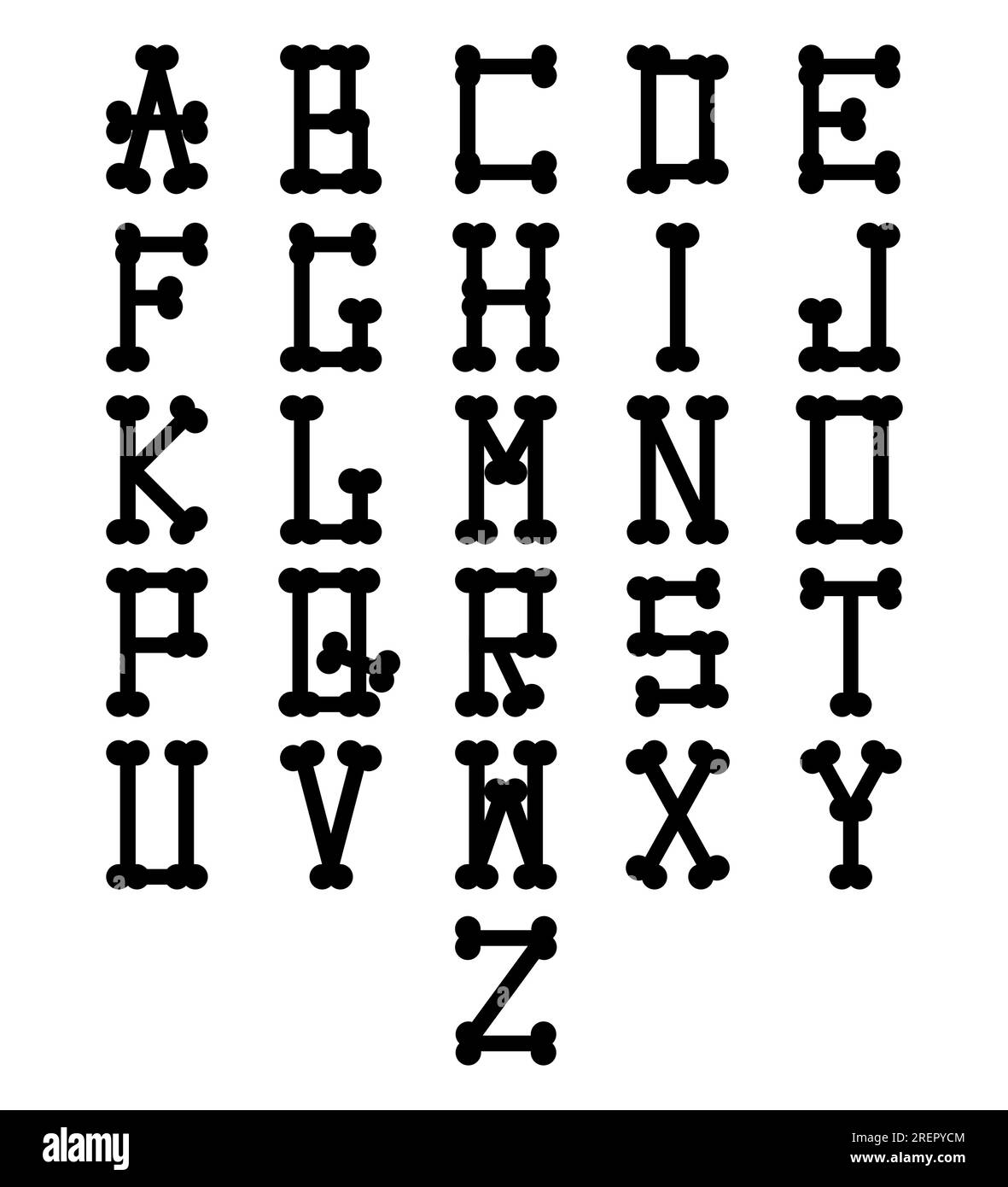 Alphabet made of bones. Black silhouettes. Vector illustration Stock ...