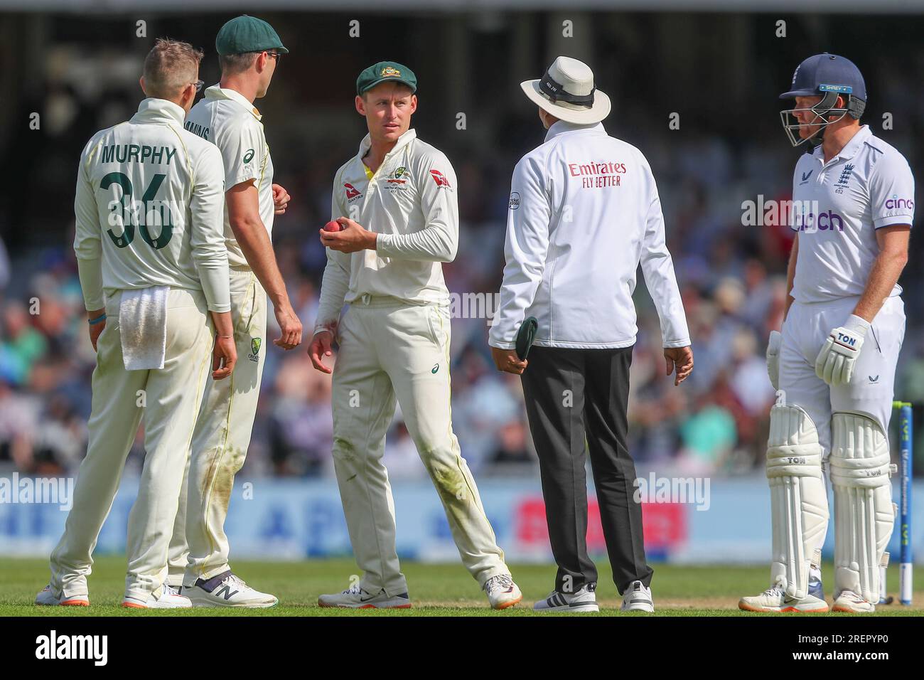 Australia check the ball with the umpire during the LV= Insurance Ashes ...