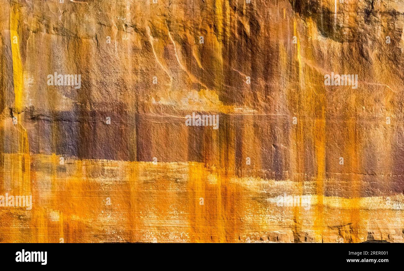 Colotful rock cliff face in Pictured Rocks National Lakeshore on the ...