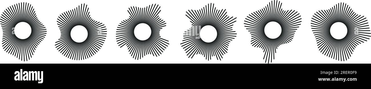 Circles of sound waves, audio music symbols, round voice icons, logos ...