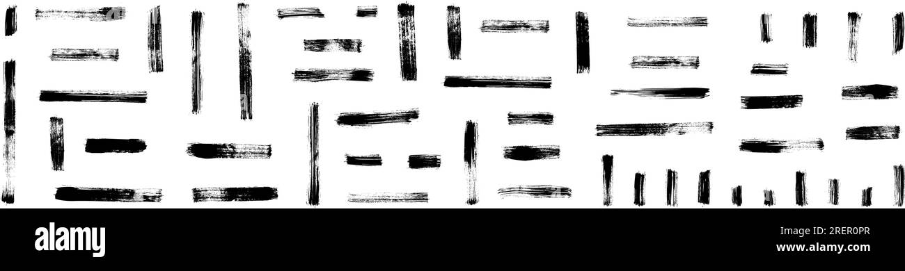 Brush shapes with lines and paint, abstract black stroke. Thick curves ...