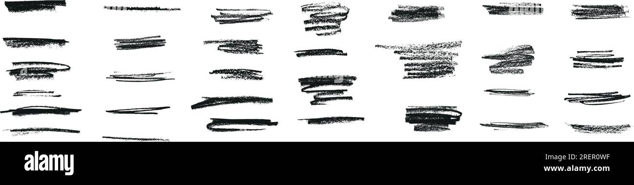 Underline strokes made with a brush, paint lines. Chalk, pen, and ...