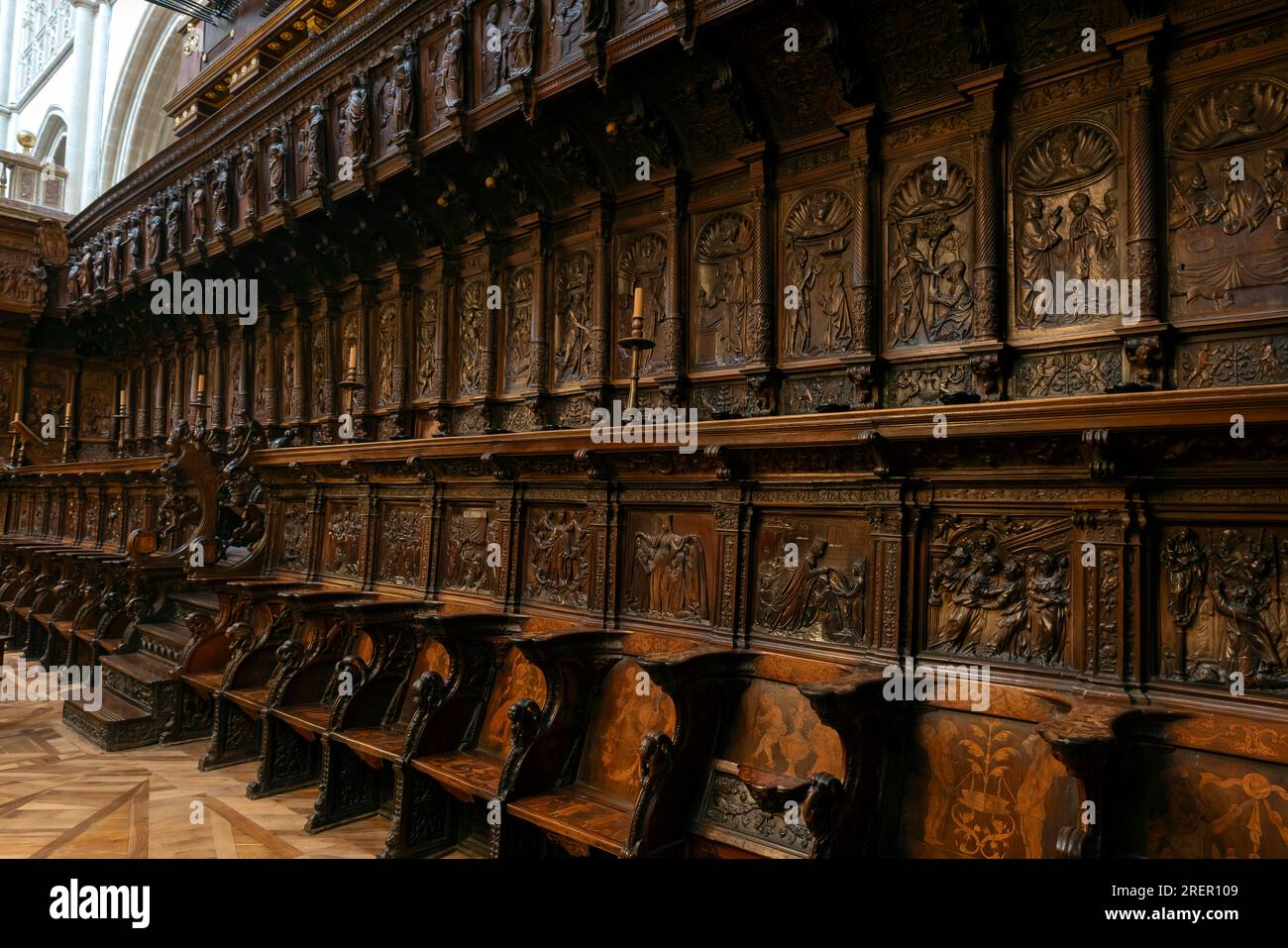 Hand-carved wooden choir stalls of the Cathedral of Saint Mary of ...