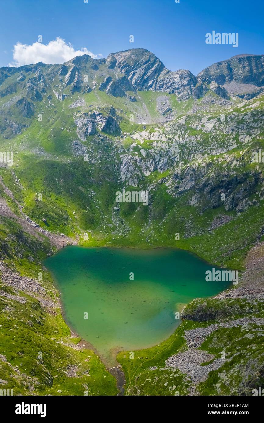 Aerial view of Lago Bianco of Val Vogna. Riva Valdobbia, Valsesia ...