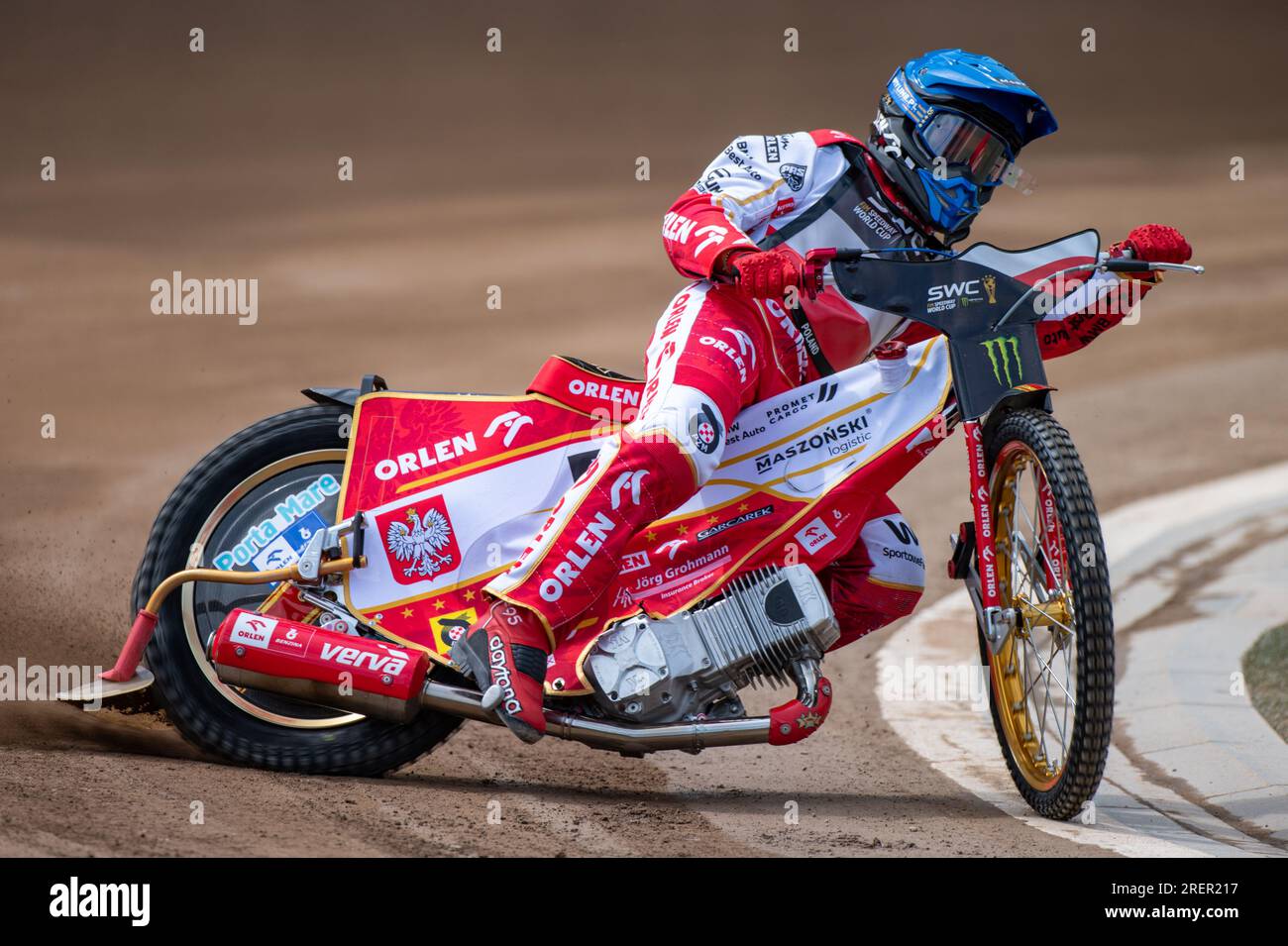Wroclaw, Poland. 29th July, 2023. Bartosz Zmarzlik (Blue) of Poland during the Monster Energy ...
