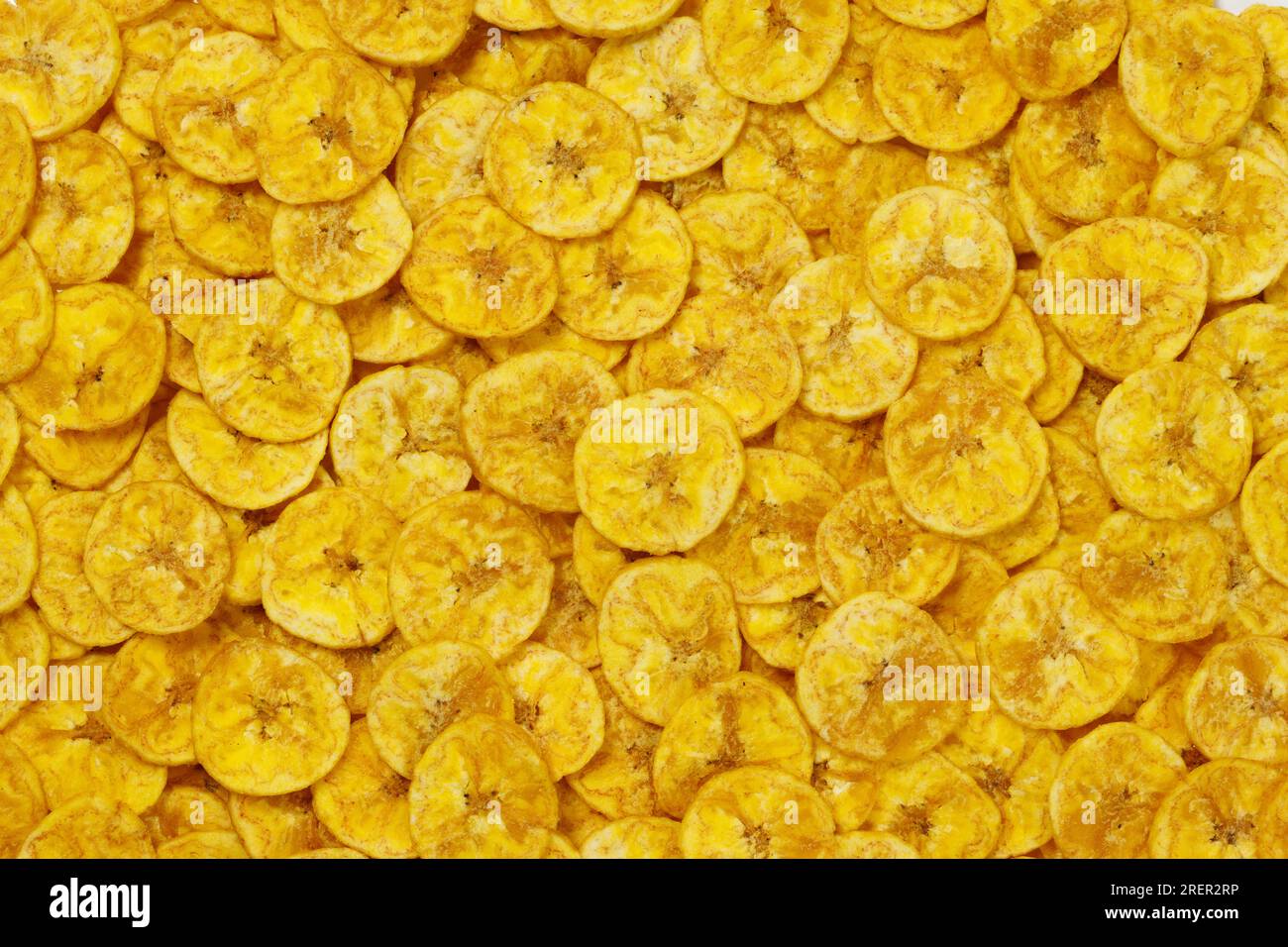 Kerala chips or Banana chips, cult snack item of Kerala, fully spreaded ...