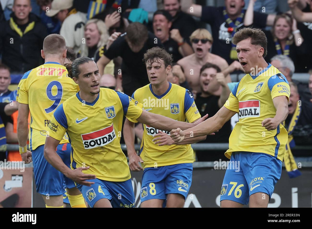 Eupen, Belgium. 29th July, 2023. Westerlo's Lucas Stassin celebrates ...