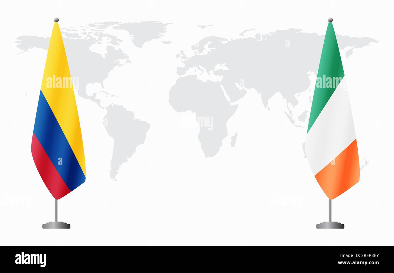 Colombia and Ireland flags for official meeting against background of ...