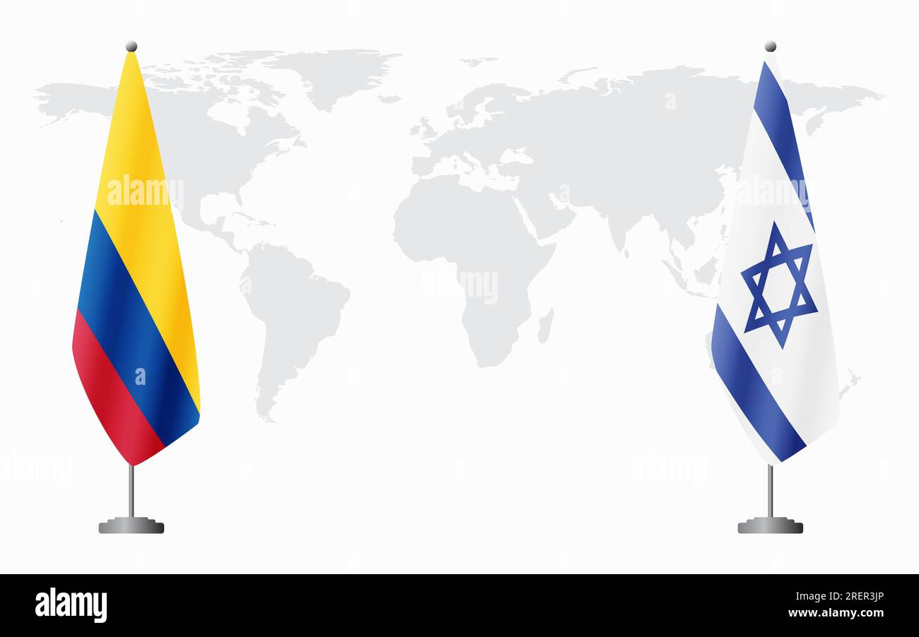 Colombia and Israel flags for official meeting against background of ...