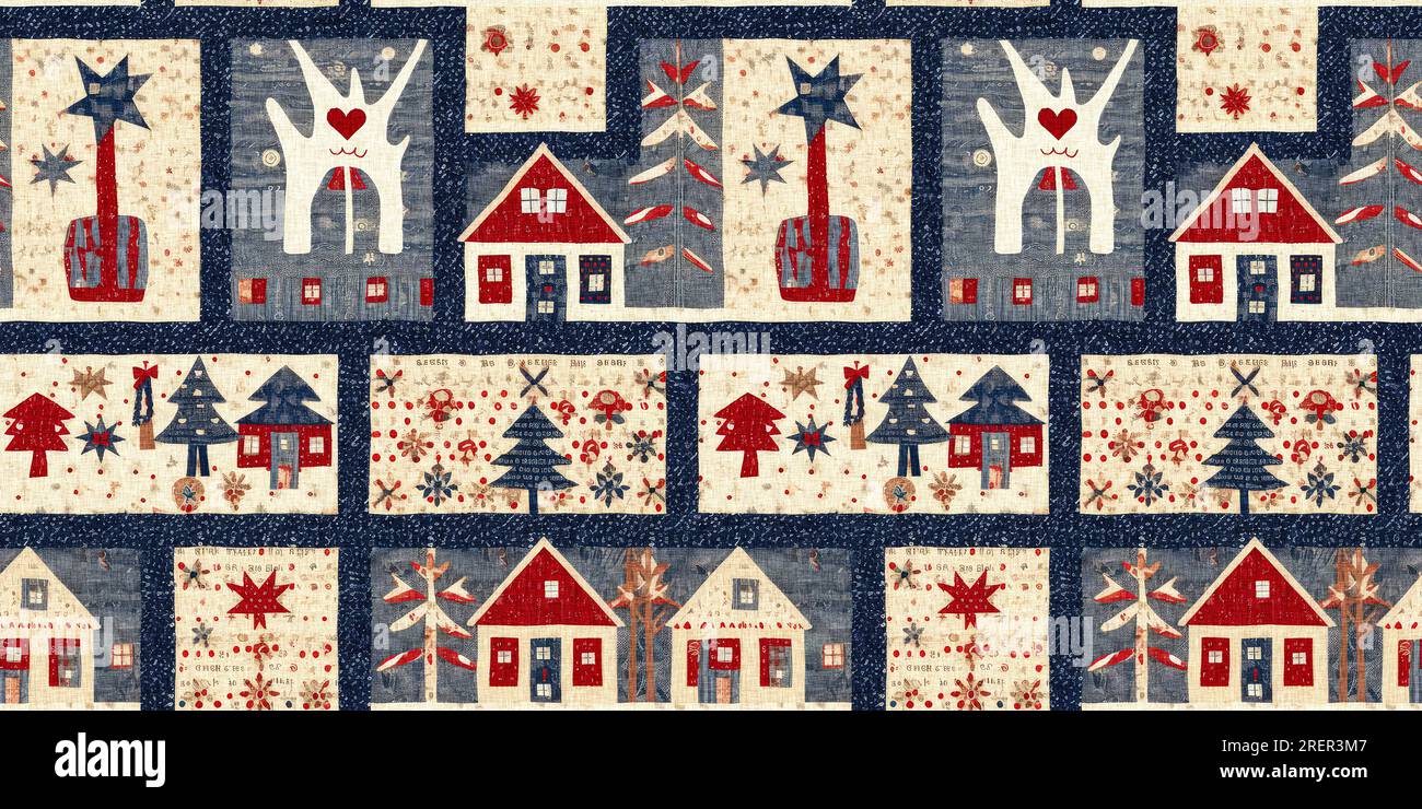 Rustic country christmas cottage with primitive hand sewing fabric ...