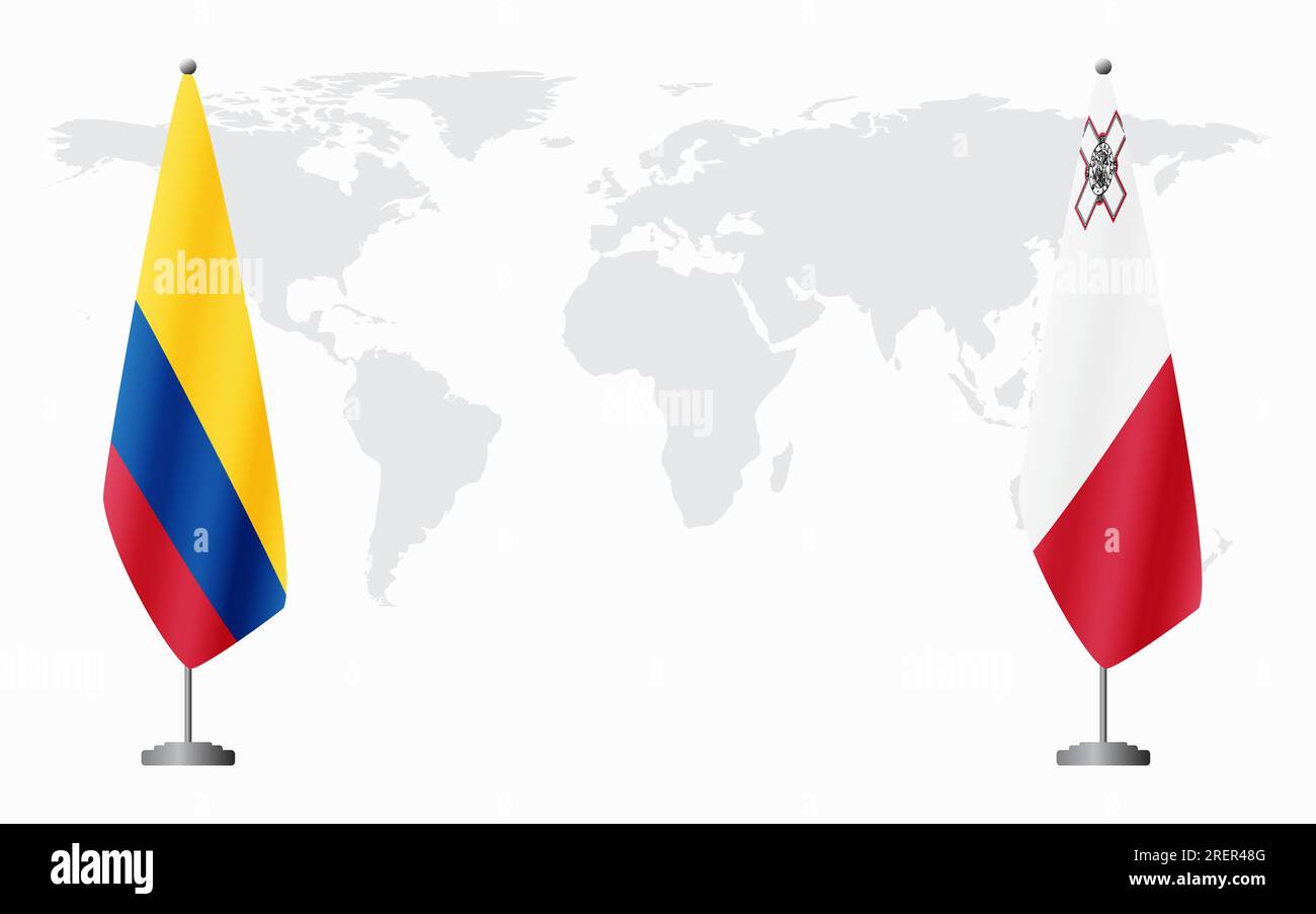 Colombia and Malta flags for official meeting against background of ...
