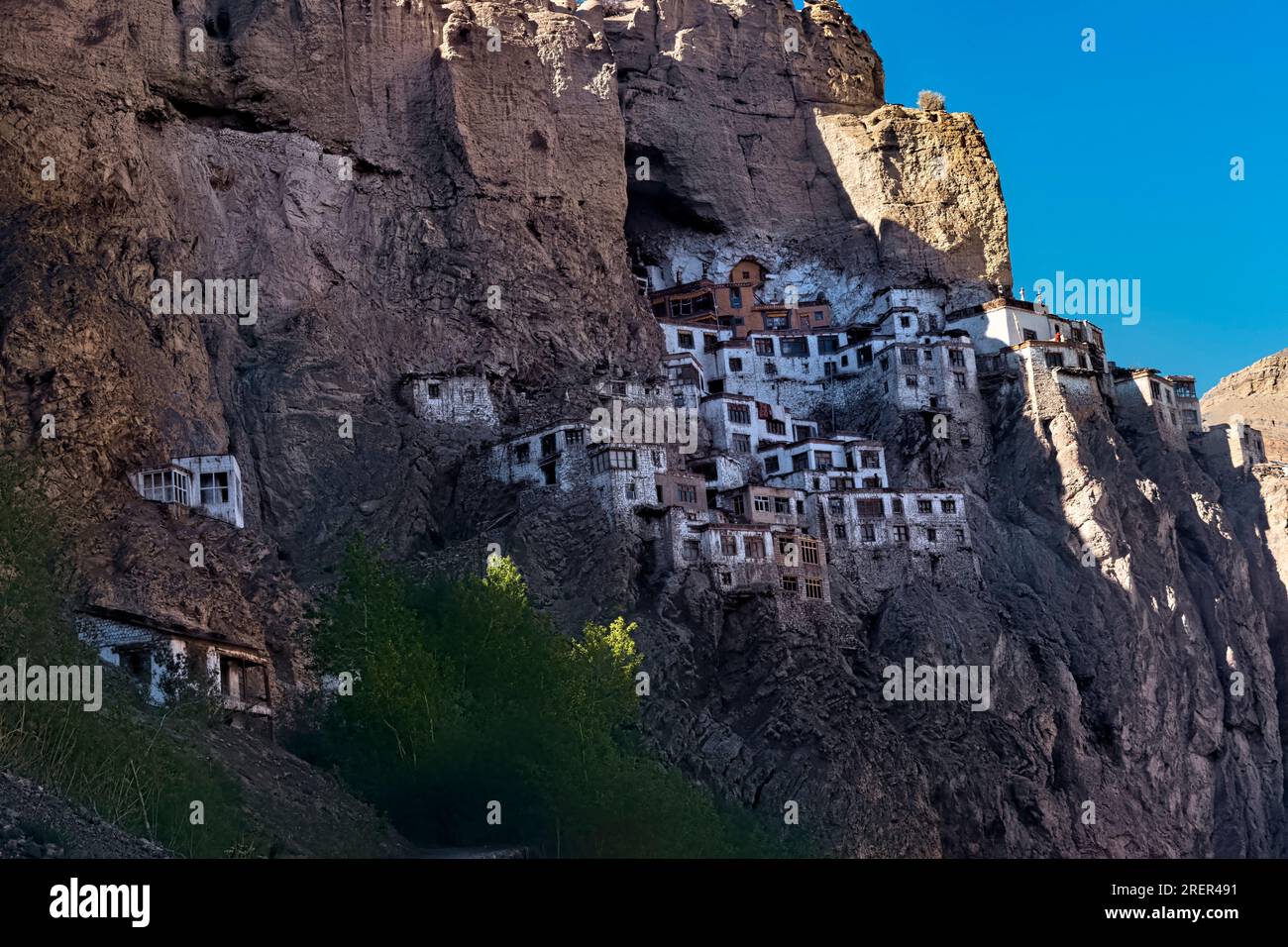 Phuktal Monastery built right into the side of a cliff, seen on a trek ...