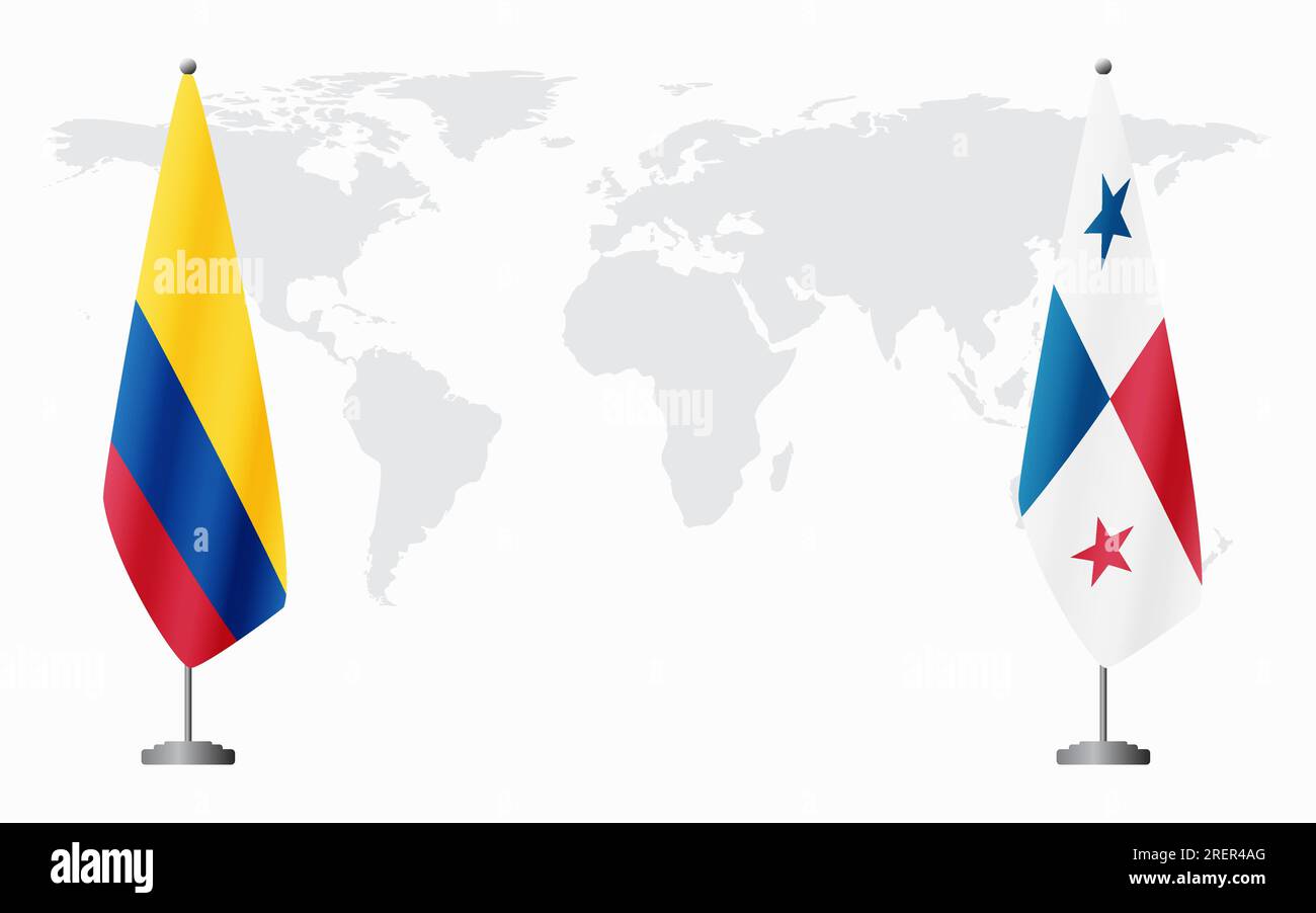 Colombia and Panama flags for official meeting against background of ...