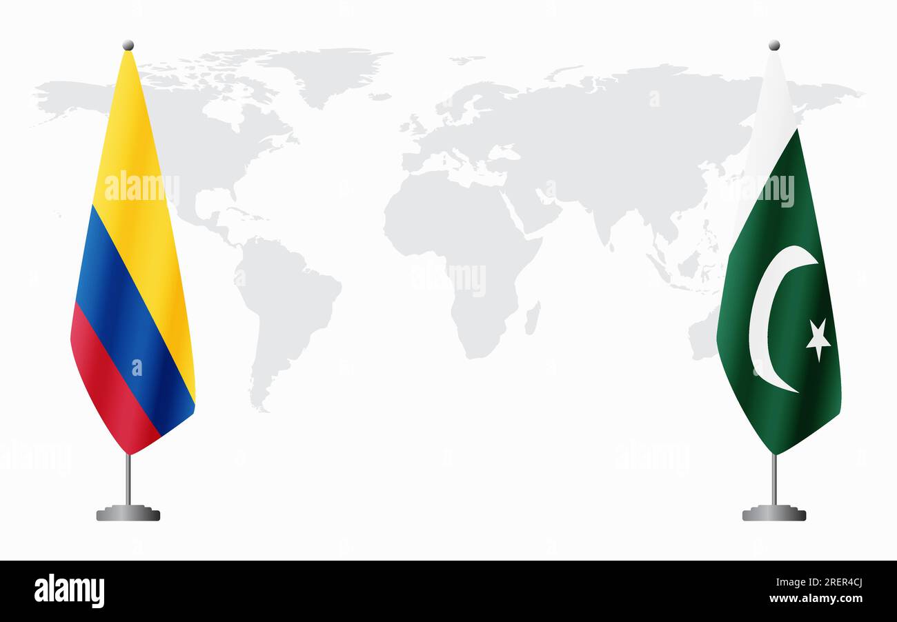 Colombia and Pakistan flags for official meeting against background of ...