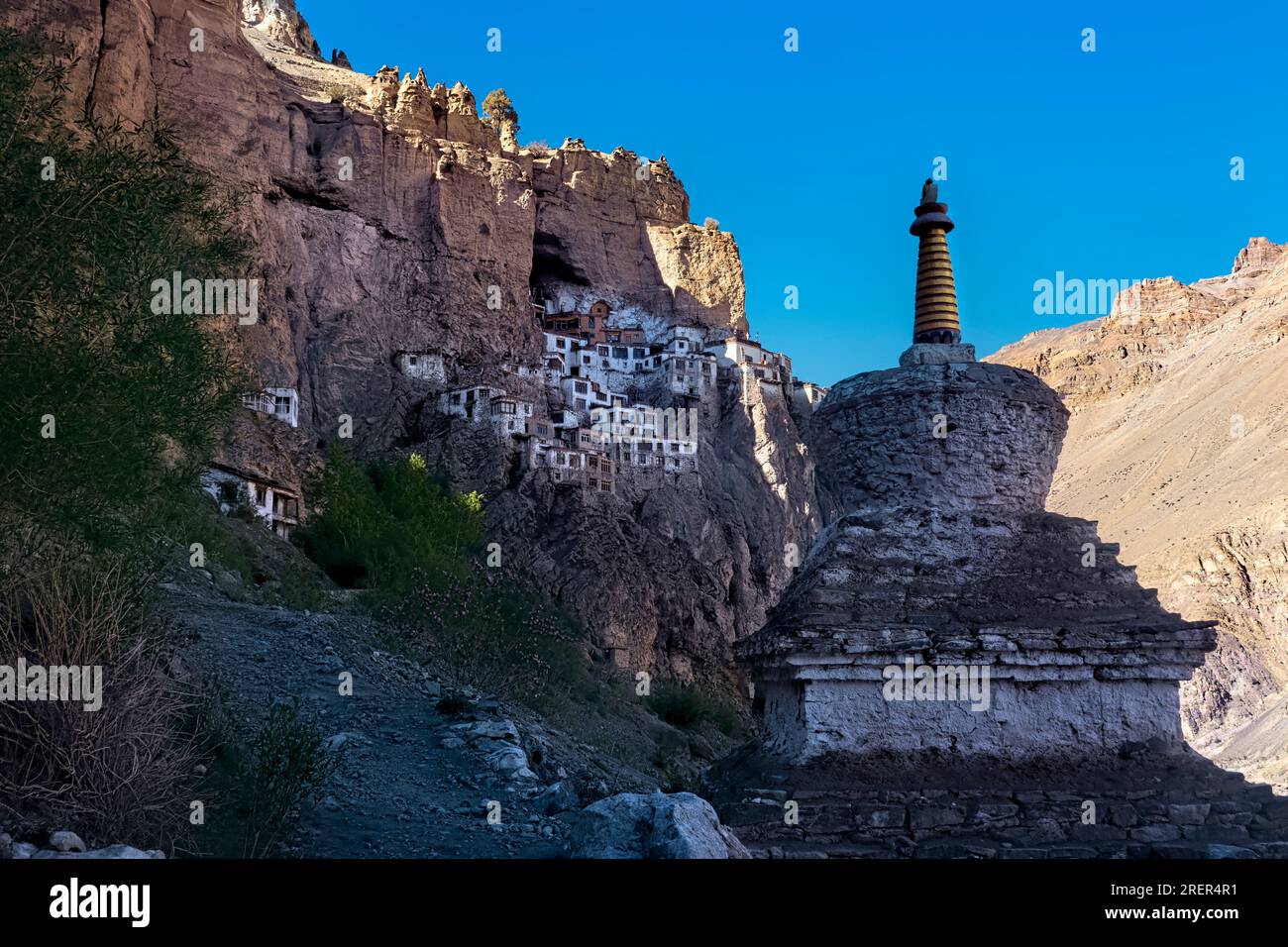 Phuktal Monastery built right into the side of a cliff, seen on a trek ...
