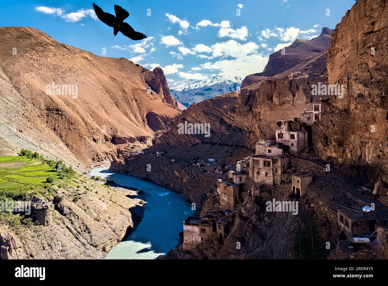 Descending to Phuktal Monastery on a trek to Zanskar, Ladakh, India ...