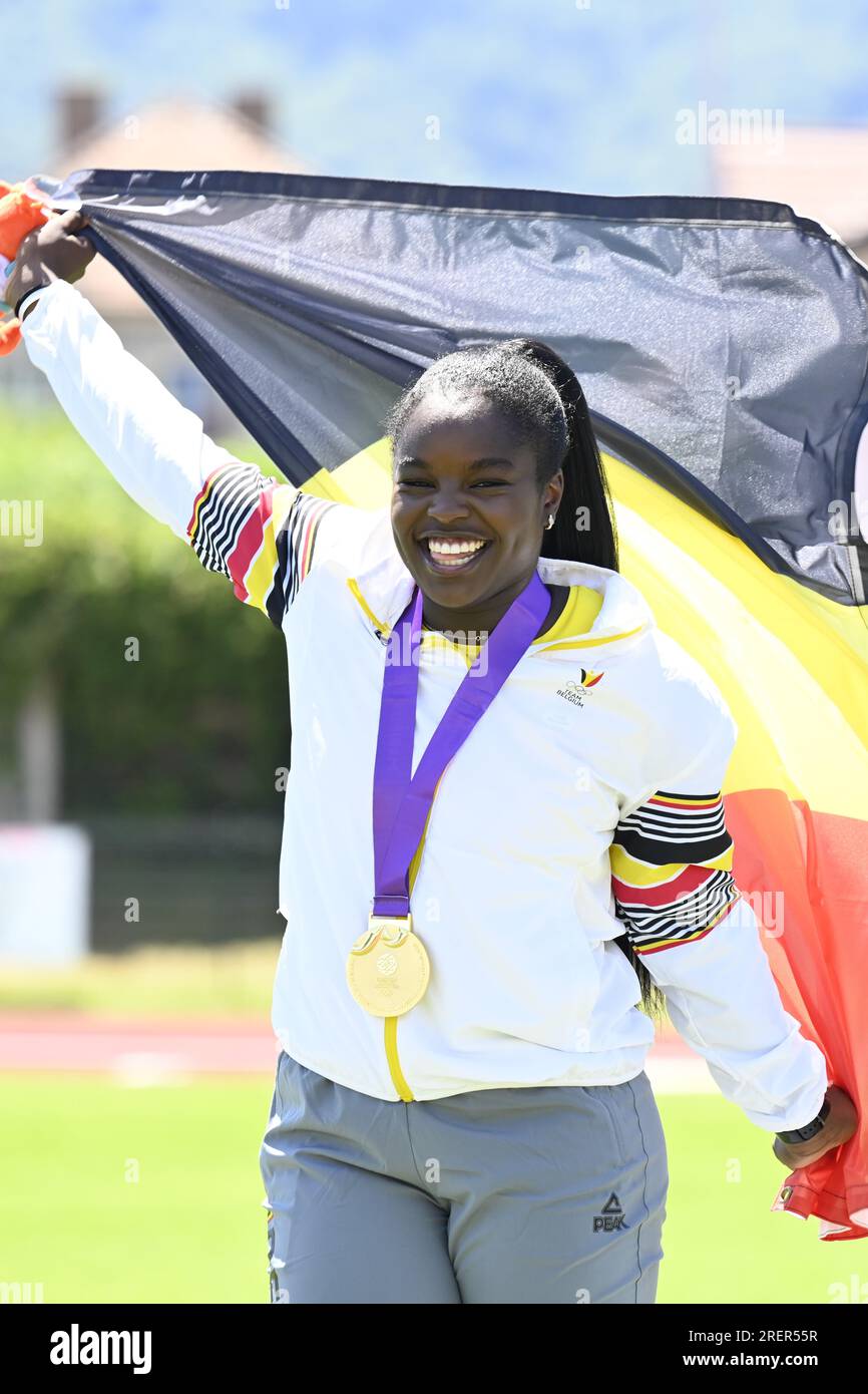 Maribor, Slovenia. 29th July, 2023. Belgian shot put athlete Nafy Thiam ...