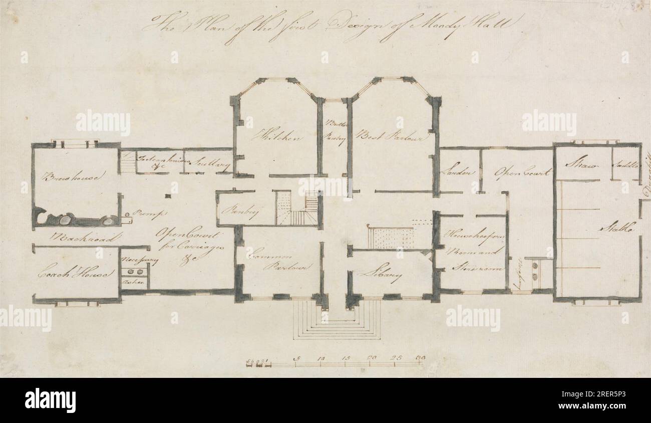 Moody Hall: Floor Plan of the First Design by Batty Langley Stock Photo ...