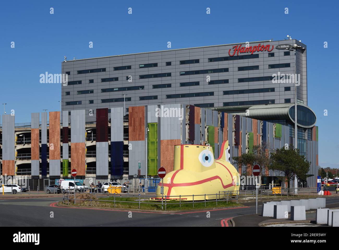 Yellow Submarine in front of Hilton Hampton Hotel Outside Liverpool ...