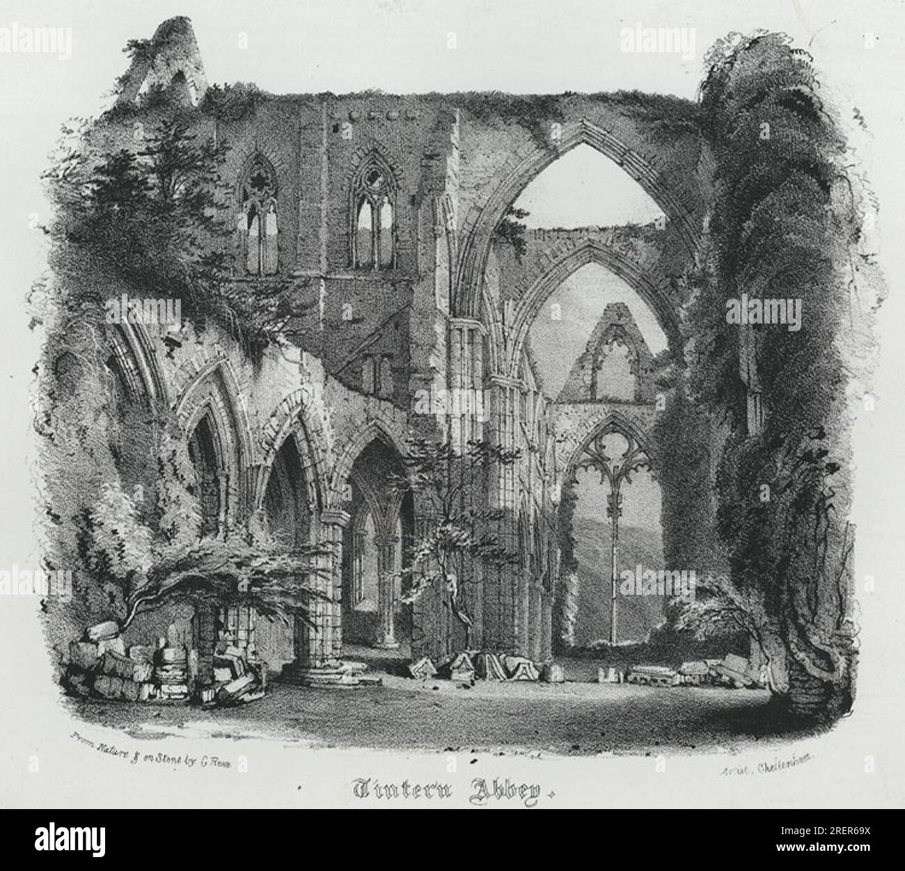 Tintern Abbey, East Window 1850 by George Rowe Stock Photo - Alamy