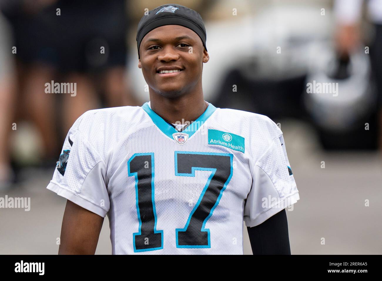 Carolina Panthers wide receiver DJ Chark walks to the field at the NFL football team's training ...
