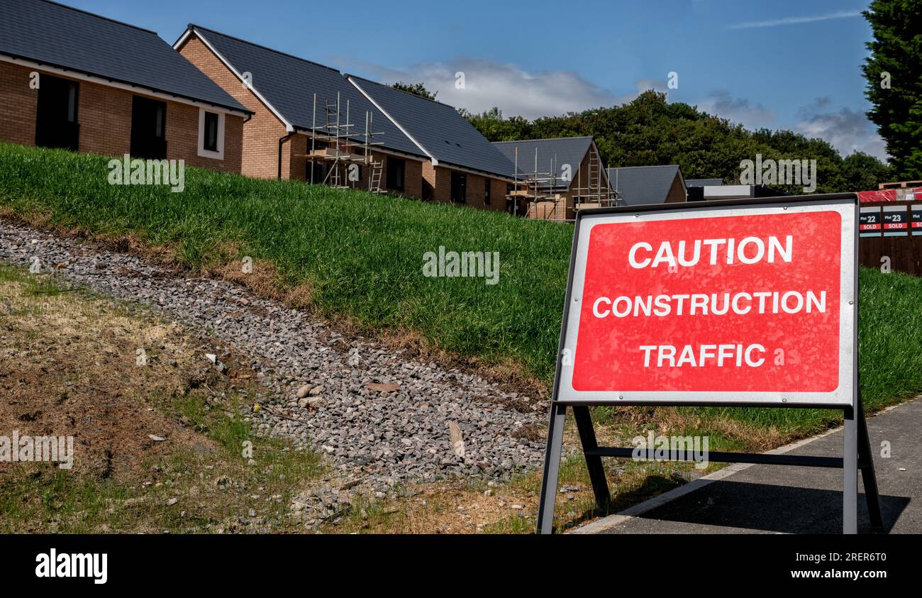 Caution Construction Traffic sign on construction site, Cotswolds ...
