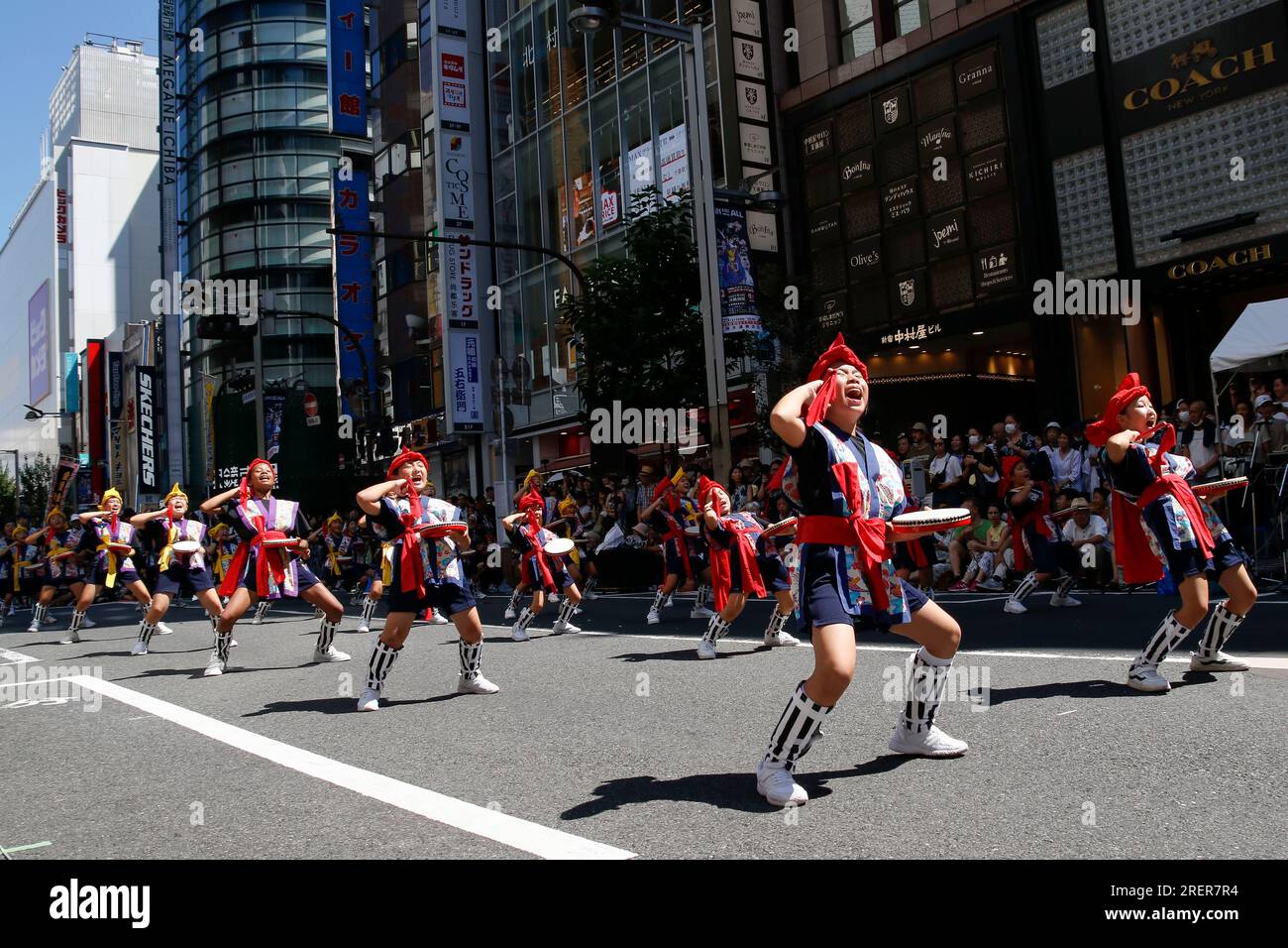 Tokyo, Japan. 29th July, 2023. Eisa dancers perform during the Shinjuku ...