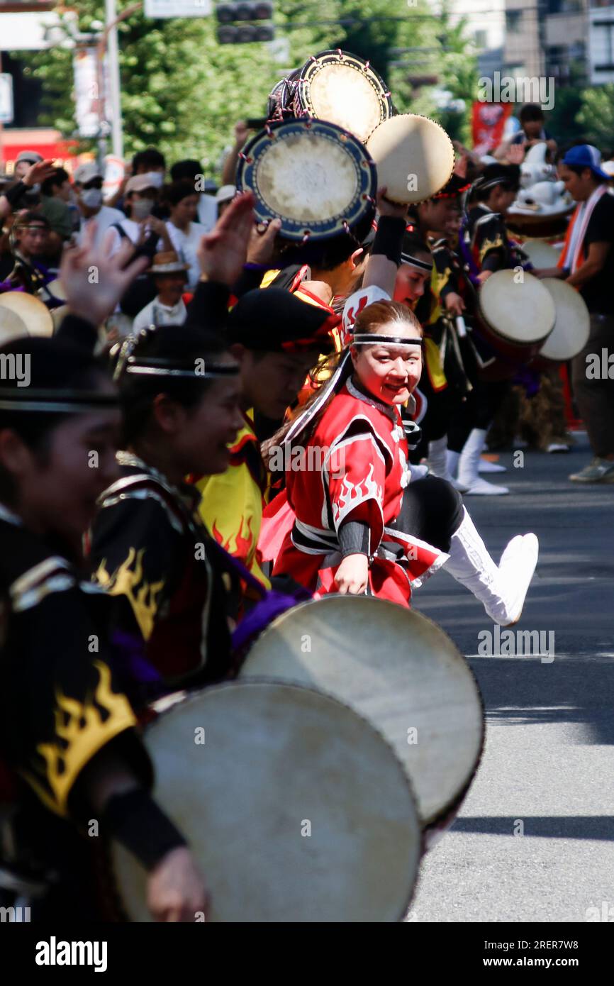 Tokyo, Japan. 29th July, 2023. Eisa dancers perform during the Shinjuku ...