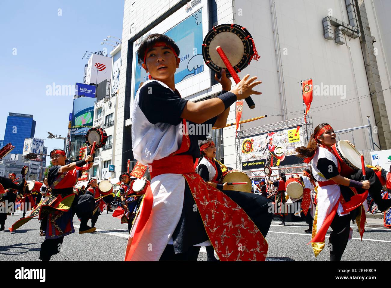 Tokyo, Japan. 29th July, 2023. Eisa dancers perform during the Shinjuku ...