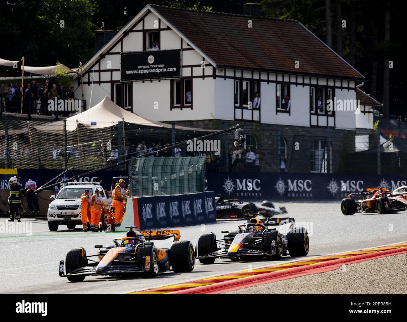 SPA - Oscar Piastri (McLaren) and Max Verstappen (Red Bull Racing) during the sprint race at the ...
